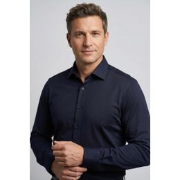 Businesshemd OLYMP "Level Five body fit Jerseyshirt", Herren, Gr. 44, N-Gr, blau (marine), Web, Obermaterial: 92% Baumwolle, 8% Elasthan, schmal, Hemden Businesshemd, in Jersey Qualit&auml;t