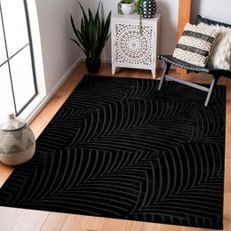 Teppich Carpet City "Frise&eacute;-Teppich FANCY 648", schwarz, B:160cm H:12mm L:230cm, Polypropylen, Teppiche, Teppich, L&auml;ufer, Kurzflor, 3D-Optik, Kreisf&ouml;rmiges Muster, Wohnzimmer