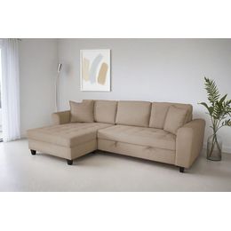 Ecksofa TRENDS BY HG "Moritz L-Form, B: 265 cm", b809 zoom 4 toffee, B:265cm H:86cm T:150cm, 92% Polyester;8% Nylon, Sofas, Ecksofa, mit Bettfunktion, Bettkasten & Zierkissen
