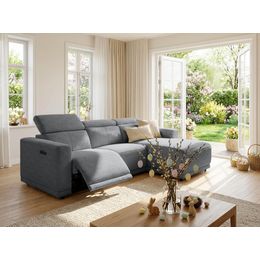 Ecksofa OTTO HOME "LEOO", anthrazit, B:254,5cm H:83cm T:173cm, Webstoff 100% Polyester, Sofas, Ecksofa, mit USB A/C-Anschluss. Federkern, verstellbaren Kopfst&uuml;tzen, Webstoff
