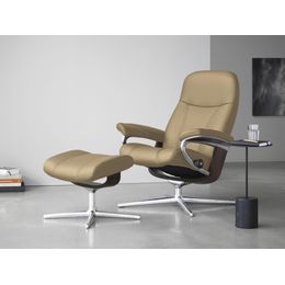 Relaxsessel stressless "Consul", beige (sand paloma), B:91cm H:102cm T:79cm, Leder PALOMA: PALOMA ist ein durchgef&auml;rbtes Semianilin-M&ouml;belleder mit nat&uuml;rlicher Narbung., Sessel, Relaxsessel, mit Hocker, mit Cross Base, Gr&ouml;&szlig;e S, M & L, Holzakzent Wenge