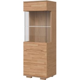 Vitrine OTTO HOME "VETRO; massivholz fronten, Griffmulden, Wohnzimmer, Modern, Vitrine", braun, B:50cm H:144,5cm T:40cm, FSC-zertifizierter Holzwerkstoff, Massivholz, Schr&auml;nke, Vitrine, B/T/H:50/40/144cm, Variable einlegeboden, T&uuml;ranschlag L/R, 4F&auml;cher