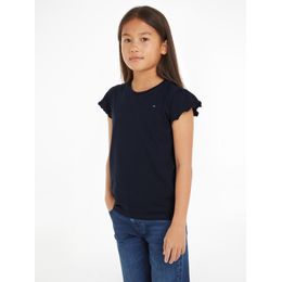 T-Shirt Tommy Hilfiger "ESSENTIAL RUFFLE SLEEVE TOP", M&auml;dchen, Gr. 74, blau (desert sky), Single Jersey, Obermaterial: 60% Baumwolle, 40% Polyester, unifarben, Basic, Rundhals, gewellter Abschluss, Shirts T-Shirt, f&uuml;r Babys
