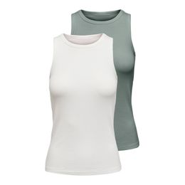 Tanktop Only "ONLSALLY TANK TOP 2 PACK CS JRS", Damen, Gr. S, jadeite pack:hellwei&szlig;, Jersey, Obermaterial: 95% Baumwolle, 5% Elasthan, unifarben, slim fit normal, Rundhals, Tops Tanktop