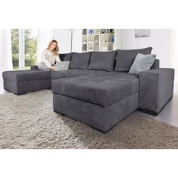 Wohnlandschaft Collection AB "Josy XL U-Form, B: 313 cm in Cord, Cord-Mix", grau (anthrazit), B:313cm H:84cm T:161cm, 100% Polyester, Sofas, Wohnlandschaft, mit Bettfunktion, Bettkasten & 2 Zierkissen, Federkern
