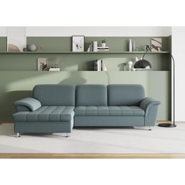 Ecksofa DOMO collection "Franzi Steppung im Sitzbereich B7T/H: 278/162/80 cm, L-Form", blau (eisblau), B:278cm H:80cm T:171cm, Flachgewebe (100% Polyester);Chenille (100% Polyester), Sofas, Ecksofa, wahlweise mit Bettfunktion, Bettkasten und Kopfteilverstellung