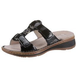 Pantolette Ara "HAWAII", Damen, Gr. 43, schwarz (schwarz gl&auml;nzend), Lackleder, gl&auml;nzend, Schuhe Pantolette, Keilabsatz, Sommerschuh, Schlupfschuh mit Schmuckelement