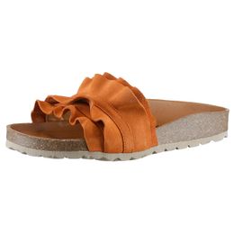 Pantolette VERBENAS "Rocio Roda", Damen, Gr. 37, orange, Veloursleder, unifarben, Schuhe Pantolette, Sommerschuh, Flat mit geschwungenen Laschenstoff