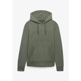 Kapuzensweatshirt Superdry "ATHLETIC EMBOSS RELAXED HOOD", Herren, Gr. S, surplus goods olive, angeraute Sweatware, Obermaterial: 100% Baumwolle, unifarben, relaxed fit normal, Rundhals, Sweatshirts Kapuzensweatshirt