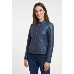 Lederjacke Mauritius "MWKawira", Damen, Gr. M (38), blau, Obermaterial: 100% Schafsleder. Futter: 100% Polyester. &Auml;rmelfutter: 100% Polyester, unifarben, regular fit h&uuml;ftlang, mit Schlitz, Jacken Lederjacke, mit Stehkragen