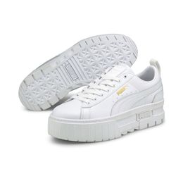 Sneaker Puma "MAYZE CLASSIC WNS", Damen, Gr. 40,5, wei&szlig; (Puma wei&szlig;), Leder, Synthetik, unifarben, Schuhe Sneaker, mit dicker Schichtsohle, mit SOFTFOAM-D&auml;mpfungstechnologie