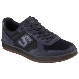 Slip-On Sneaker Skechers "NEW WAVE CUP-CALVEN", Herren, Gr. 44, schwarz (schwarz, grau), Lederimitat, Textil, Veloursleder, Schuhe Slip-On Sneaker, Retro Sneaker, Schn&uuml;rschuh mit Gummizug