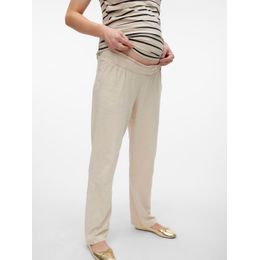 Schlupfhose MAMALICIOUS "MLIVY JRS PANTS NOOS", Damen, Gr. XS (34), N-Gr, beige (french oak), Jersey, Obermaterial: 100% Baumwolle, unifarben, loose fit lang, Hosen Schlupfhose, Sommerhose