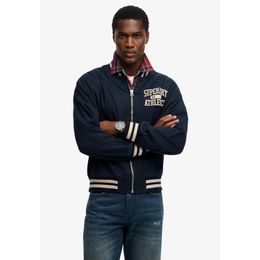 Parka Superdry "TWILL VARSITY BOMBER JKT", Herren, Gr. 3XL, eclipse navy, Web, Obermaterial: 80% Baumwolle, 20% Polyester, bedruckt, relaxed fit normal, hoch geschlossener Ausschnitt, Jacken Parka