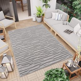 Teppich Carpet City "In-& Outdoorteppich Santorini 58394, 3D-Effekt, Streifen", grau, B:80cm H:5mm L:150cm, Polypropylen (PP), Teppiche, Teppich, Wetterfest & UV-best&auml;ndig f&uuml;r Terrasse, Balkon, K&uuml;che, Flur