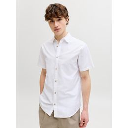 Jack & Jones Kurzarmhemd JACK & JONES "JJCHAD OXFORD STRIPE SHIRT SS", Herren, Gr. XS, N-Gr, wei&szlig;, Web, Obermaterial: 100% Baumwolle, gestreift, regular fit, Hemden Kurzarmhemd