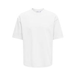 Only & Sons Rundhalsshirt ONLY & SONS "ONSCASPIAN AUT SS TEE", Herren, Gr. S, wei&szlig;, Jersey, Obermaterial: 61% Baumwolle, 22% Elastomultiester, 17% Polyester, unifarben, normal normal, Rundhals, Shirts Rundhalsshirt, Baumwollmischung, regular fit