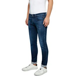 Slim-fit-Jeans Replay "ANBASS HYPERFLEX BIO", Herren, Gr. 33, L&auml;nge 34, blau (dunkelblau, washed), Denim/Jeans, Obermaterial: 85% Baumwolle, 10% Polyester, 5% Elasthan, slim fit lang, Jeans Slim-fit-Jeans, mit Stretch-Anteil