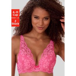 Push-up-BH Petite Fleur, Damen, Gr. 70, Cup C, pink (pink, wei&szlig;), Spitze, Obermaterial: 60% Polyamid, 35% Polyester, 5% Elasthan, BHs Push-up-BH, in High Apex Schnittform, Dessous