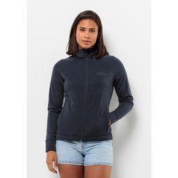 Fleecejacke Jack Wolfskin "WALDSEE HOODED JKT W", Damen, Gr. M (38/40), blau (night, blau), OBERSTOFF: 83% POLYESTER, 9% WOLLE, 8% ELASTHAN. Futter: 100% POLYESTER, Jacken Fleecejacke
