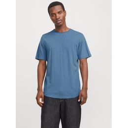 Jack & Jones Rundhalsshirt JACK & JONES "JJEBASHER TEE O-NECK SS NOOS", Herren, Gr. S, blau (oceanview), Jersey, Obermaterial: 100% Baumwolle, unifarben, regular fit taillenbedeckt, Rundhals, gerader Abschluss, Shirts Rundhalsshirt, mit Rundhalsausschnitt