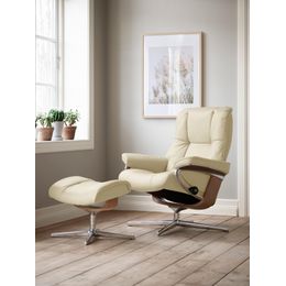 Relaxsessel stressless "Mayfair", beige (vanilla paloma), B:83cm H:102cm T:74cm, Leder PALOMA: PALOMA ist ein durchgef&auml;rbtes Semianilin-M&ouml;belleder mit nat&uuml;rlicher Narbung., Sessel, Relaxsessel, mit Hocker, mit Cross Base, Gr&ouml;&szlig;e S, M & L, Holzakzent Eiche