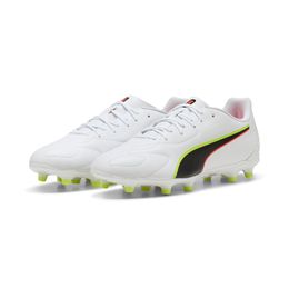 Fu&szlig;ballschuh Puma "KING 20 PLAY FG/AG", Gr. 44, Puma wei&szlig;, glowing rot, gelb alert, Synthetik, Schuhe Fu&szlig;ballschuh, f&uuml;r Rasenpl&auml;tze, weiches Obermaterial aus Synthetik