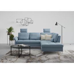 Ecksofa Home Affaire "Palm Beach L-Form", blau (hellblau), B:259cm H:89cm T:224cm, 98%Polyester, 2%Polyamid, Sofas, Ecksofa, Federkern, mit Sitztiefenverstellung, wahlweise mit Bettfunktion