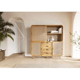 Highboard Mango 150x40x160 natur lackiert VALENCIA #111