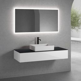 neoro n50 Unterschrank B: 140 cm mit 1 Auszug, Waschtisch B: 58 cm wei&szlig; matt, mit n30 Spiegel,, BN0065WM+BN0492WH+BN0408BM+BN0006MI,