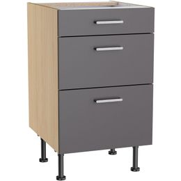Unterschrank KOCHSTATION "KS-Lucy", anthrazit, eiche hell, B:50cm H:87cm T:58,1cm, Schr&auml;nke, Unterschrank, Breite 50 cm, 1 Schubkasten, 2 Ausz&uuml;gen, Soft-Close, verstellb. F&uuml;&szlig;e