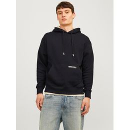 Jack & Jones Kapuzensweatshirt JACK & JONES "JJELEGACY SWEAT HOOD NOOS", Herren, Gr. XS, schwarz (schwarz detail:moonbeam), angeraute Sweatware, Obermaterial: 70% Baumwolle, 30% Polyester, bedruckt, loose fit, Rundhals, B&uuml;ndchen, Sweatshirts Kapuzensweatshirt