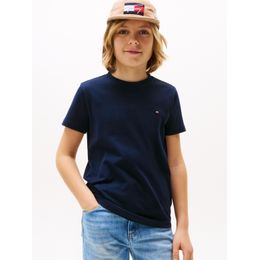 T-Shirt Tommy Hilfiger "ESSENTIAL COTTON TEE S/S", Jungen, Gr. 74, blau (schwarz night navy), Single Jersey, Obermaterial: 100% Baumwolle, unifarben, regular fit, Rundhals, abgesteppt, Shirts T-Shirt, mit Logostickerei
