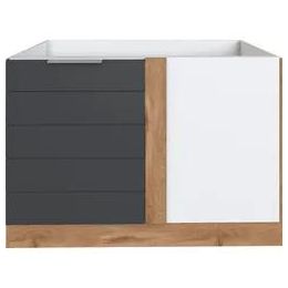Eckunterschrank KOCHSTATION "KS-Luhe", grau (grau matt, wotaneichefarben), B:120cm H:82cm T:60cm, MDF, Schr&auml;nke, K&uuml;chenunterschrank Eckschrank, 120 cm breit, hochwertige MDF-Fronten mit waagerechter Lisene