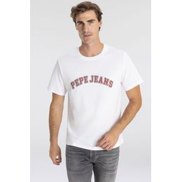 T-Shirt Pepe Jeans "CLEMENT", Herren, Gr. S, wei&szlig;, Jersey, Obermaterial: 100% Baumwolle, bedruckt, regular fit, Rundhals, Shirts T-Shirt