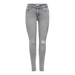 Skinny-fit-Jeans Only "ONLPOWER LIFE MID PUSH", Damen, Gr. XS, L&auml;nge 30, light grau denim detail:raw hem, Denim/Jeans, Obermaterial: 92% Baumwolle, 6% Polyester, 2% Elasthan, Abriebeffekte, Destroyed-Effekte, skinny fit kn&ouml;chellang, Jeans Skinny-fit-Jeans, Baumwollmischung, skinny fit