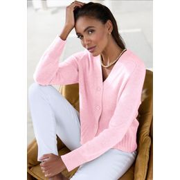 Strickjacke Lascana, Damen, Gr. 36/38, blau (ros&eacute;), Strick, Obermaterial: 100% Kaschmir, unifarben, figurumspielend h&uuml;ftlang, V-Ausschnitt, Rippstrickb&uuml;ndchen, Strickjacken Strickjacke, weiche Kaschmirstrickjacke mit V-Ausschnitt