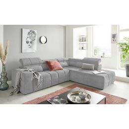 Ecksofa DOMO collection "Brandon L-Form, auch in Leder", grau (hellgrau), B:275cm H:80cm T:228cm, Sofas, Ecksofa, inklusive Kopfteilverstellung, wahlweise mit Sitztiefenverstellung