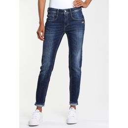 Relax-fit-Jeans Gang "94AMELIE", Damen, Gr. 32, N-Gr, blau (basic gold), Denim/Jeans, Obermaterial: 65% Baumwolle, 22% Polyester, 11% Viskose, 2% Elasthan, leichte Abriebeffekte, unifarben, relaxed fit lang, Jeans Relax-fit-Jeans, mit doppelter rechter Ges&auml;&szlig;tasche, Topseller