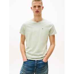 T-Shirt Tommy Jeans "TJM ESSENTIAL SOLID TEE", Damen, Gr. M, gr&uuml;n (misty sage), Jersey, Obermaterial: 100% Baumwolle, Basic, slim fit normal, Rundhals, eingesetzt abgesteppte Kante, Shirts T-Shirt, mit Rundhalsausschnitt und dezenter Logo-Flag