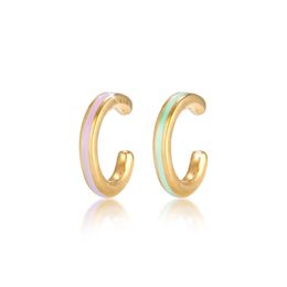 Schmuckset Elli "Ohrringe Buntes Emaille Earcuff 2er Set 925 Silber" Gr. 12, gold, Ohrringe, Damen, 12, Schmuckset