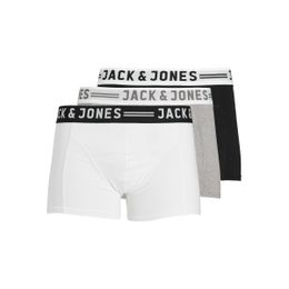 Jack & Jones Boxer JACK & JONES "Sense Trunks", Herren, Gr. L, 3 Stk., schwarz (schwarz, wei&szlig;, grau, meliert), Jersey, Obermaterial: 95% Baumwolle, 5% Elasthan, k&ouml;rpernah, Unterhosen Boxer, Baumwollmischung, elastisches B&uuml;ndchen