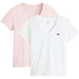 Levi's T-Shirt LEVI'S "VNECK TEE 2 PACK", Damen, Gr. L (40), 2 pack v neck potpou, Jersey, Obermaterial: 100% Baumwolle, Basic h&uuml;ftlang, V-Ausschnitt, Shirts T-Shirt