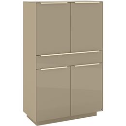 Highboard "Reno", taupe matt lack, glas taupe glanz, B:92cm H:148cm T:42cm, Glas, Holzwerkstoff, SET ONE BY Musterring, Sideboards, Highboard, Mit Sockel in diversen Farben, 148 cm H&ouml;he & Farbauswahl