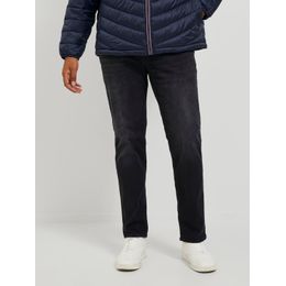 Jack & Jones PlusSize Slim-fit-Jeans "GLENN FOX", Herren, Gr. 44, L&auml;nge 34, schwarz (schwarz denim), Denim/Jeans, Obermaterial: 86% Baumwolle, 12% Polyester, 2% Elasthan, JACK & JONES PLUSSIZE, Abriebeffekte, schmal, Jeans Slim-fit-Jeans