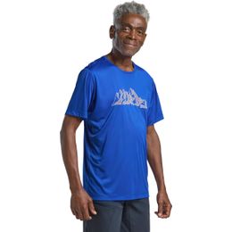 T-Shirt Jack Wolfskin "PEAK GRAPHIC T M", Herren, Gr. M (50), blau (mtn, vibrantblau), Obermaterial: 100% POLYESTER, Shirts T-Shirt