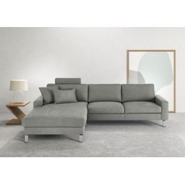 Ecksofa 3C CANDY "Lecce, wahlweise PUR-Schaumstoff oder Tonnentaschenfederkern", grau (platin), B:281cm H:86cm T:194cm, 100% Polyester, Sofas, Ecksofa, Bett im 2,5-Sitzer, teilmotorische Schlaffunktion im Longchair, L-Form