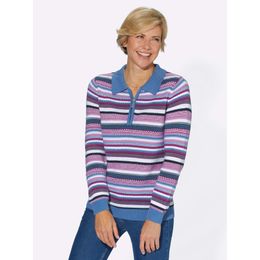 Strickpullover Casual Looks "Pullover", Damen, Gr. 54, bunt (kornblume, erika, geringelt), 59% Baumwolle, 41% Polyacryl, gemustert, gestreift, mehrfarbig, Pullover Strickpullover