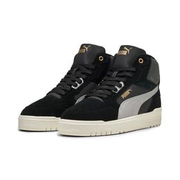 Sneaker Puma "SHUFFLE DOWNTOWN MID WTR", Herren, Gr. 47, Puma schwarz, gray echo, Puma gold, Leder, Schuhe Sneaker, kn&ouml;chelhoher Schnitt, mit Schn&uuml;rverschluss, Obermaterial aus Leder