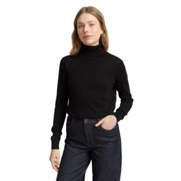 Rollkragenpullover Tom Tailor, Damen, Gr. XS, schwarz (deep schwarz), Obermaterial: 60% Baumwolle, 40% Viskose, unifarben, regular fit taillenbedeckt, Rippb&uuml;ndchen, Pullover Rollkragenpullover, mit Rippb&uuml;ndchen